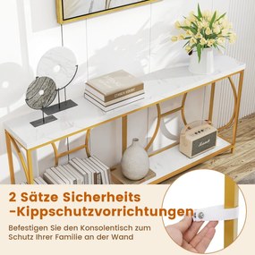 Costway 180 cm konzolový stůl úzký mramorový s geometrickým kovovým rámem, bílý