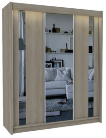 Skříň s posuvnými dveřmi a zrcadlem GRACJA + Tichý dojezd, 180x216x61, sonoma