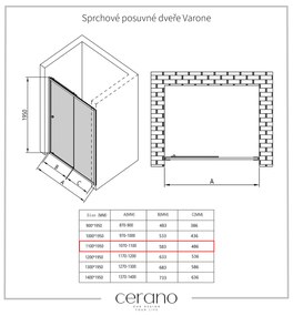 CERANO - Sprchový kout Varone L/P - černá matná, transparentní sklo - 110x70 cm - posuvný