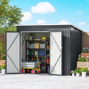 Outsunny plechový zahradní domek 2,68 m² – zamykatelný, 3 dveře, větraný, pultová střecha, rukavice v balení (234 × 132 × 185 cm)