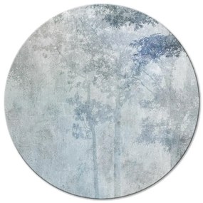 Kulatý obraz Stromy v mlze - krajina v mlze v modrých a šedých tónech