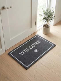 Šedá kokosová rohožka se srdíčkem Welcome - 75*45*1 cm