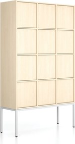 Kancelářská skříň FRAME, bílá podnož, 12x dveře, 1299 x 450 x 2185 mm, PUSH-lock, bříza