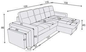 Rozkládací sedačka s úložným prostorem a taburetem PALERMO černá levá