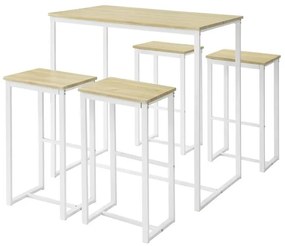 Sobuy SoBuy OGT15-WN 5 dílný barový stůl se židlemi Jídelní stůl Barový stůl Bistro stůl se 4 barovými židlemi Sedací sestava Bílá-přírodní