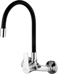 Invena Verso, nástěnná kuchyňská baterie 150mm s elastickým ramenem, béžová-černá-chromová, INV-BC-82-E4S-L