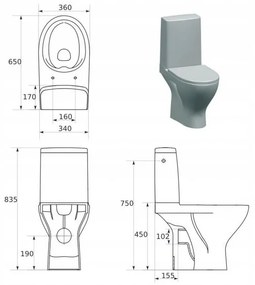 Cersanit Moduo - WC Kombi zadní odpad 3/5 CLEAN ON+WC sedátko SC duroplast SLIM, Bílá, K116-029