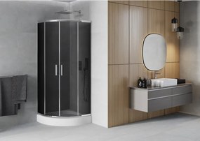 Mexen RIO - Čtvrtkruhový sprchový kout 90x90 cm + sprchová vanička, šedá-bílá, 863-090-090-01-40-4710