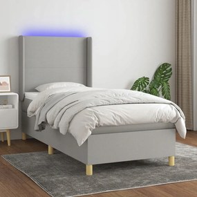 Box Spring Postel S Matrací A Led Textil Světle Šedá Hladký design 90 x 2