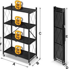 Kovový regál 70x35x126 cm 4 police lakovaný mobilní HIGHER CJ01-04