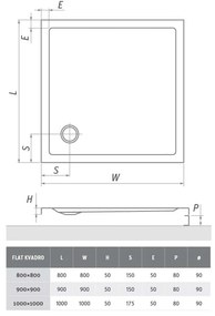 Čtvercová akrylátová sprchová vanička FLAT KVADRO čtverec 50 mm S 900 × 900 FLAT KVADRO/900x900 8000119