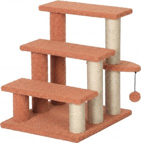 PawHut kočičí schody schody pro psy a kočky 3 stupně se škrabadly hrací míč plyšový hnědý 45x40x48cm pro větší pohodlí | Aosom.de