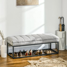 HOMCOM Lněná lavice Čalouněná lavice do ložnice Postelová lavice Kosmetická lavice do 200 kg Ocel světle šedá 120x44x45,5 cm
