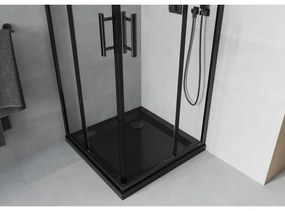 Mexen Rio čtvercový sprchový kout 80 x 80 cm, Průhledné, Černá + sprchová vanička Flat, Černá - 860-080-080-70-00-4070B