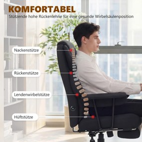 HOMCOM kancelářské křeslo s 3D hnětením a masáží a opěrkou nohou — výškově nastavitelné, vysoký opěrák, potah Leathaire, černé