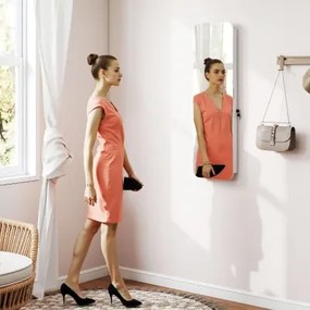 HOMCOM šperkový zrcadlo s LED světlem, montovatelné na stěnu nebo dveře, se zámkem, celotělové zrcadlo, 2 zásuvky, bílé