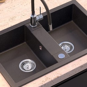 Černý dvoukomorový kuchyňský granitový dřez QUADRON DENZEL 120 bez baterie