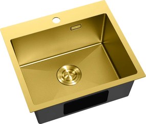 Mexen Solix, 1-komorový nerezový dřez 500 x 450 mm, broušená zlatá, vzor voština, 6402501000-55HC
