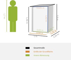 Outsunny zahradní přístřešek 1 x 1 m kovový zahradní přístřešek na nářadí 0,92 m² pozinkovaná ocel tmavě šedá