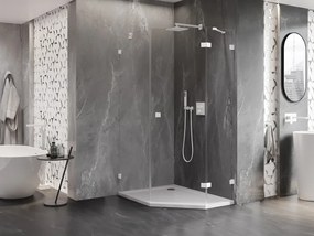 Mexen Lunar, pravý výklopný pětiúhelníkový sprchový kout 90 x 100 cm, 8mm čiré sklo, bílý profil, 831-090P-100L-20-00-P