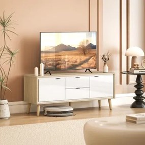HOMCOM TV skříň, TV nábytek pro až 55 palců, 2 lesklé dveře, 2 tiché zásuvky, 120 x 35 x 50 cm, bílé