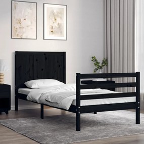 Rám postele s čelem černý 90 x 200 cm masivní dřevo