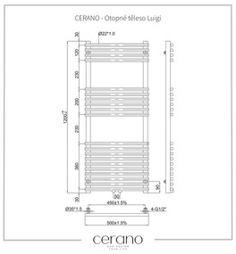 CERANO - Topné těleso Mathilda - kombinovaný D5 - 545W - černá matná - 1200x500 mm