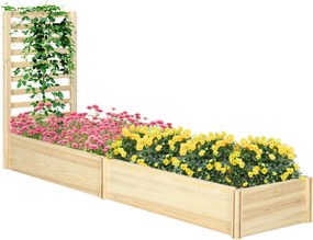 Outsunny Velký Dřevěný Zahradní Květináč s Trellis pro Popínavé Rostliny a 2 Vyvýšené Záhony pro Terasu a Balkon 230x60x110 cm Přírodní | Aosom