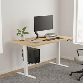 Výškově nastavitelný stůl OfficeTech B, 140 x 80 cm, bílá podnož, dub zlatý
