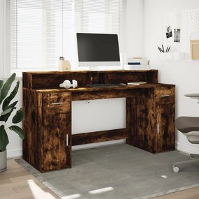 Psací stůl s LED kouřový dub 160 x 55 x 91 cm kompozitní dřevo 3309433