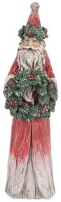 Červeno-zelená vánoční dekorace Santa s věnečkem - 7*6*24 cm