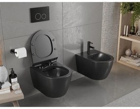 Mexen Carmen závěsné wc Rimless s toaletním Slim sedátkem z duroplastu, černá matná - 30880185