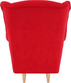 relaxační křeslo, ušák, dřevo/látka, nohy světlé/potah červený, Tempo Kondela CHARLOT