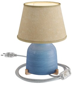 creative cables Keramická stolní lampa vaso se stínidlem Impero, s textilním kabelem, vypínačem a dvoupólovou zástrčkou Barva: Modrá strukturovaná-světlá juta