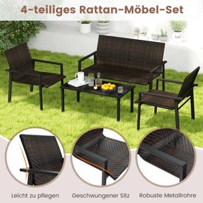 Costway 4 ks. Olyrattan Gartenmöbel Set inkl. 2 Stühlen a Bank a Tisch