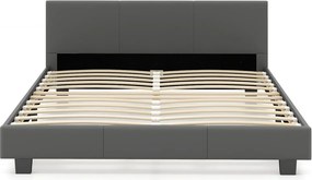 Costway Postel s LED osvětlením čalouněná s lamelovým roštem rám