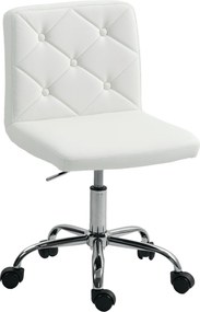 HOMCOM Nastavitelná kancelářská židle s knoflíkovým prošíváním a otočnými kolečky, PU kůže, pěna a ocel, 44x50x78-88 cm, Bílá | Aosom
