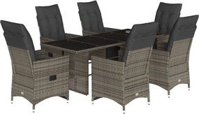 7dílný zahradní bistro set s poduškami šedý polyratan 3276899