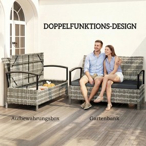 Zahradní lavice s úložným prostorem 2místná lavice s polštáři Úchyty 125L Polyratan 123 x 70 x 82 cm Tmavě šedá barva