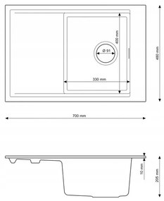 Gamma Design 7050, 1-komorový granitový dřez 700x480x205 mm, béžová, GMA-ZLE000126