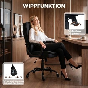 HOMCOM ergonomická kancelářská židle s dvojitým polstrováním – otočná židle s lněným efektem, nastavitelná výška, funkce houpání, nosnost 120 kg, čer…