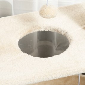 PawHut škrabadlo pro kočky malé 76 cm s míčkem a hrazdičkou, vnitřní šplhací věž s pelíškem a škrabací deskou, světle hnědá pro kočky do 5 kg | Aosom…