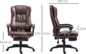 Kožená kancelářská židle Vinsetto s masážní funkcí a funkcí polohování, ergonomická kancelářská židle s podnožkou v hnědé barvě | Aosom.de