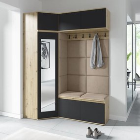 Eka Předsíňová stěna s čalouněnými panely Trinity 38 - Dub Artisan s černou / Světlá béžová 2303