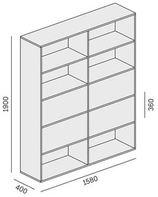 PLAN Široký kancelářský policový regál LAYERS, 4 boxy, 1582 x 400 x 1905, bílá / šedá