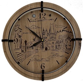 Li-Go "Praha" Světelné hodiny 32 cm provedení povrchu: dub, varianta napájení svítidla: baterie+pohybové čidlo