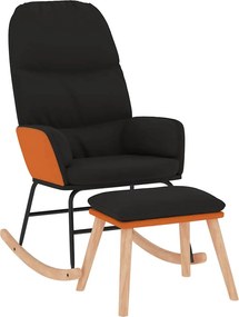 Houpací křeslo se stoličkou černé textil 3097406