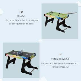 Skládací herní stůl HOMCOM 4v1 - Stolní fotbálek, Air Hockey, Pool, Ping Pong s příslušenstvím - 86,5x43,5x64 cm
