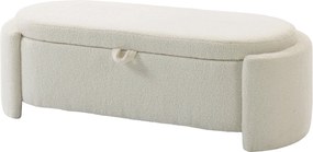 HOMCOM úložná lavice, oválný podnožník k posteli v teddy fleecu s širokým sedátkem, 129 x 48,5 x 44 cm, krémová
