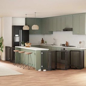 Zábrana pro psy s dvířky skládací 9 panelů černá 450 cm topol 3155656
